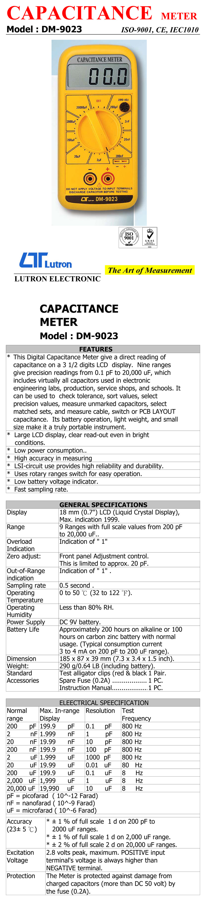 상품 상세보기 : Capacitance Meter (케페시턴스 측정기) - DM-9023 Capacitance Meter ...
